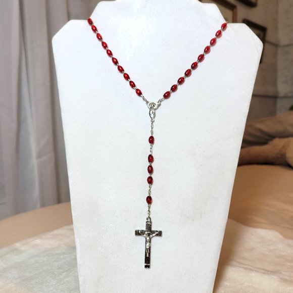 Jewelry | Red Virgin Mary Catholic Unisex Religious Rosary Prayer Beads ...